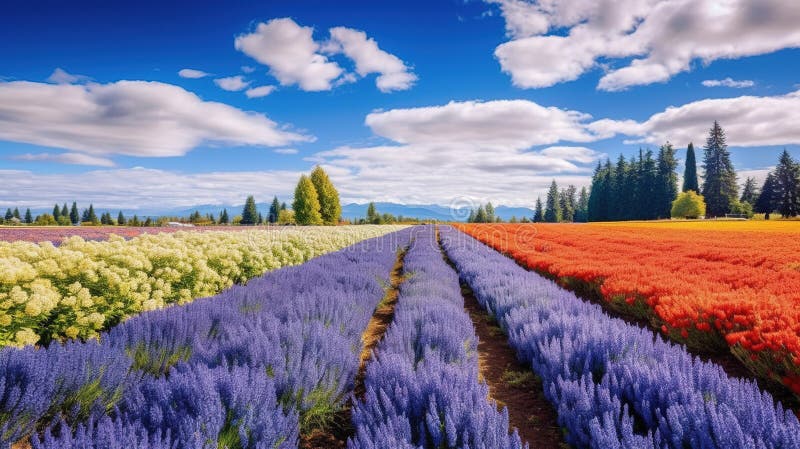 A Field Filled with Lots of Colorful Flowers, Panoramic Widescreen View ...
