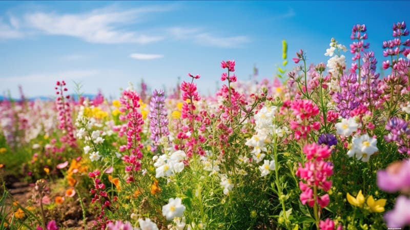 A Field Filled with Lots of Colorful Flowers, Panoramic Widescreen View ...