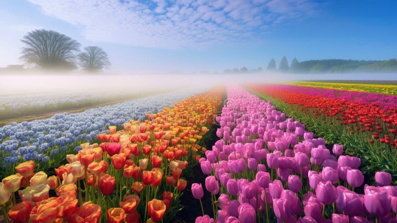A Field Filled with Lots of Colorful Flowers, Panoramic Widescreen View ...