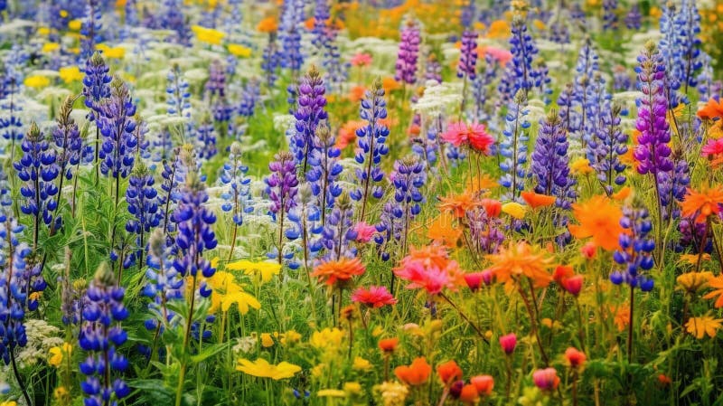 A Field Filled with Lots of Colorful Flowers, Panoramic Widescreen View ...