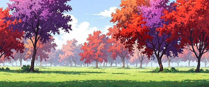 A Field Filled with Purple and Red Trees. Anime Style Stock Image ...