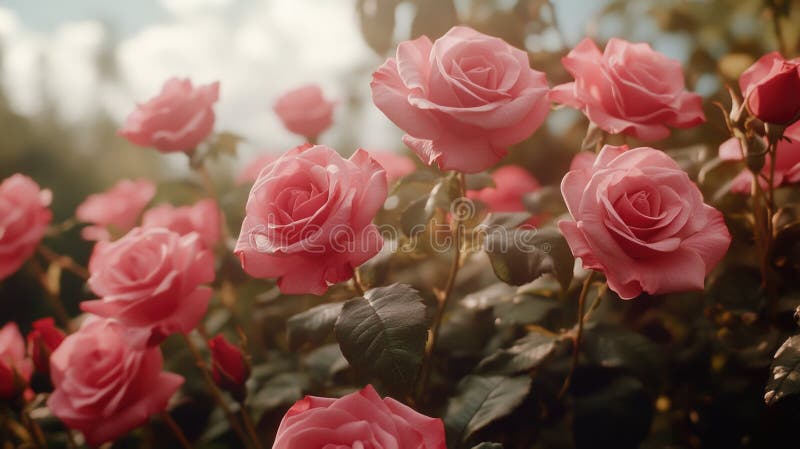 A Field Filled with Vibrant Pink Roses Stock Image - Image of flowers ...