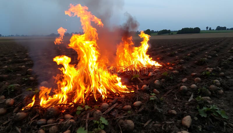 Field Fire Flames, Agricultural Burn and Controlled Fire Generative AI ...