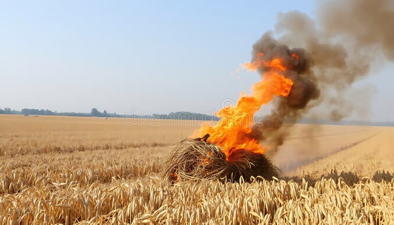 Field on Fire with Smoke, Wildfire and Environmental Disaster ...