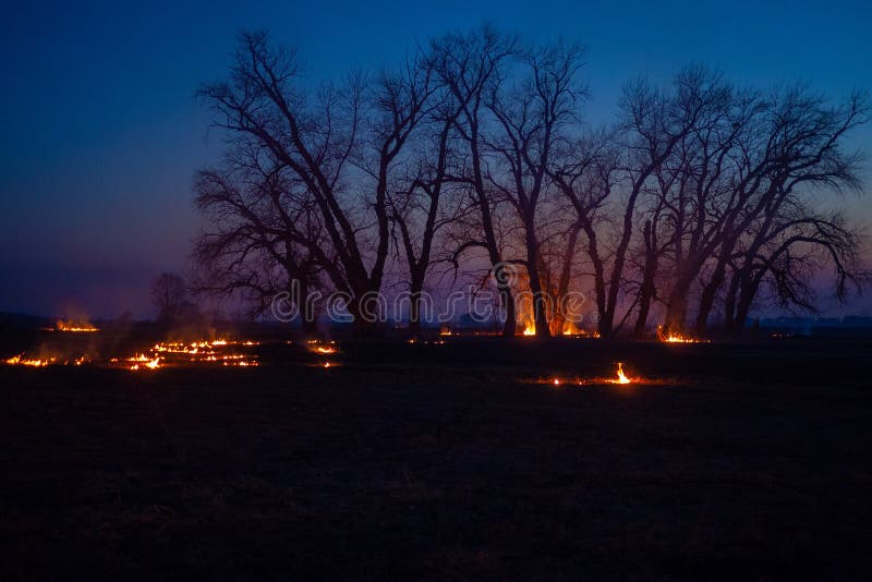 Field fire night editorial photography. Image of smoke - 207805797