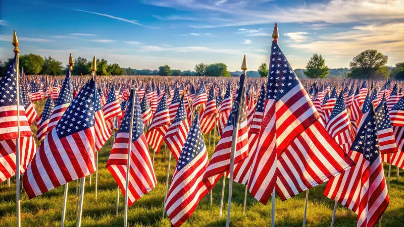 A Field of Flags Waving Gently in the Sunlight. Generative AI Stock ...