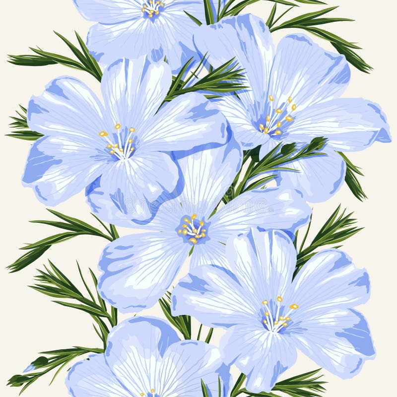 Horizontal Seamless Border with Blue Flowers. Vector Illustration ...