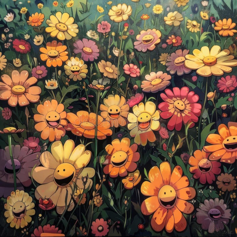 A Field of Flowers that All Have Different Faces Stock Illustration ...