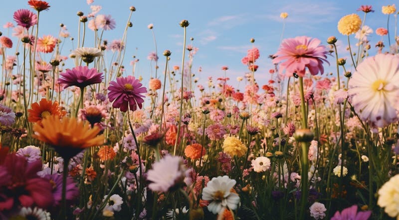 Flowers in the Field, Colored Flowers Under the Sky, Colored Flowers ...