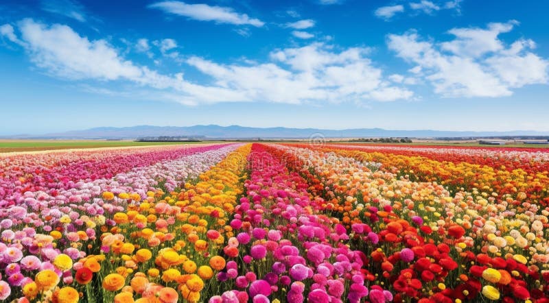 Flowers in the Field, Colored Flowers Under the Sky, Colored Flowers ...