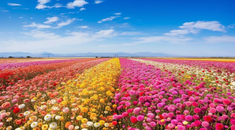 Flowers in the Field, Colored Flowers Under the Sky, Colored Flowers ...