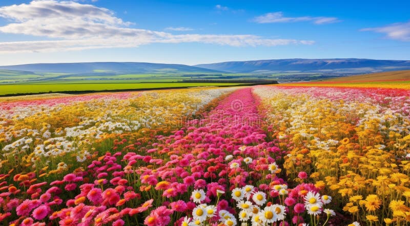 Flowers in the Field, Colored Flowers Under the Sky, Colored Flowers ...