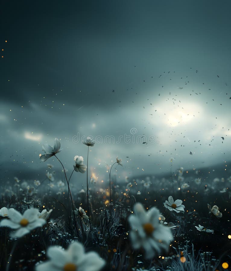 A Field of Flowers with Petals Turning into Ash As they Bloom. Stock ...