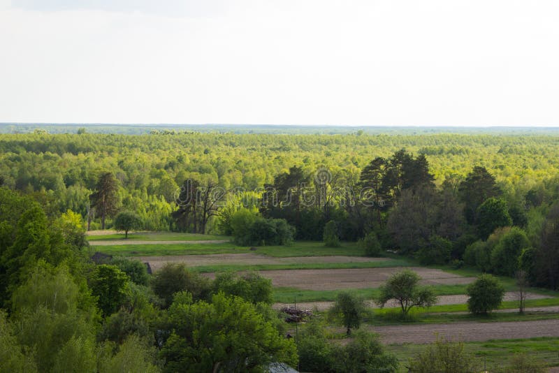 Field and Forest with a Height. Stock Photo - Image of building, crops ...