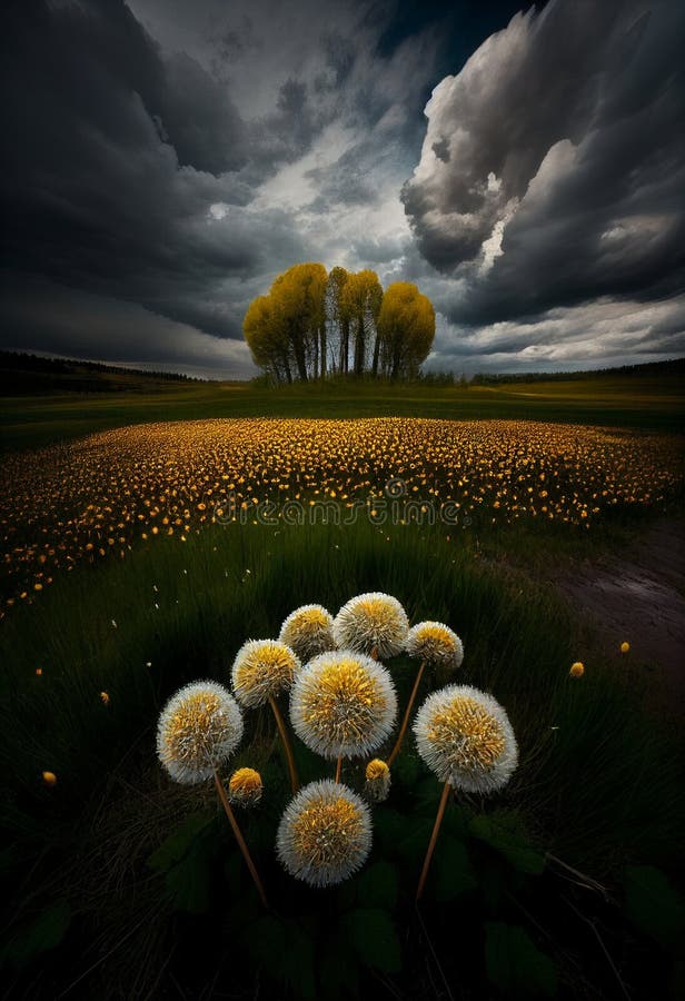 Field Full of Dandelions. AI Generated Stock Image - Image of nature ...