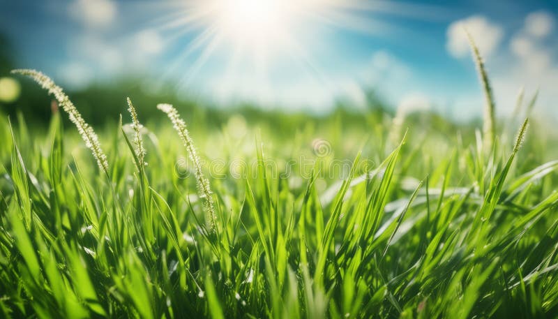 A Field of Green Grass with Sunlight Shining through Stock Illustration ...