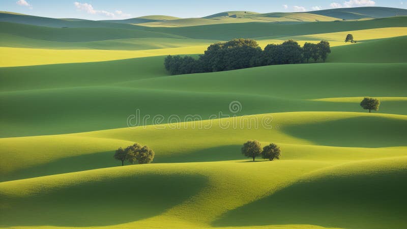 A Field of Green Grass with Trees in the Distance Stock Illustration ...