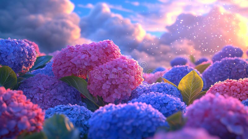 A Field of Hydrangeas in Full Bloom, Featuring Blue, Pink, and White ...