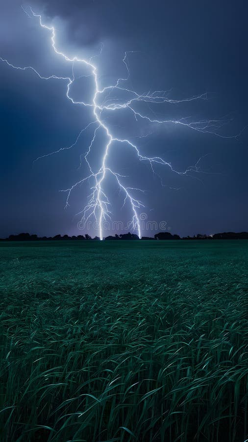 Field Illuminated by Lightning Strikes in the Dead of Night Stock ...