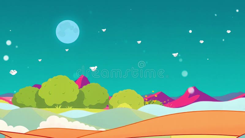 Field Landscape with Moon Tree and Clouds Animation Unit Stock Video ...