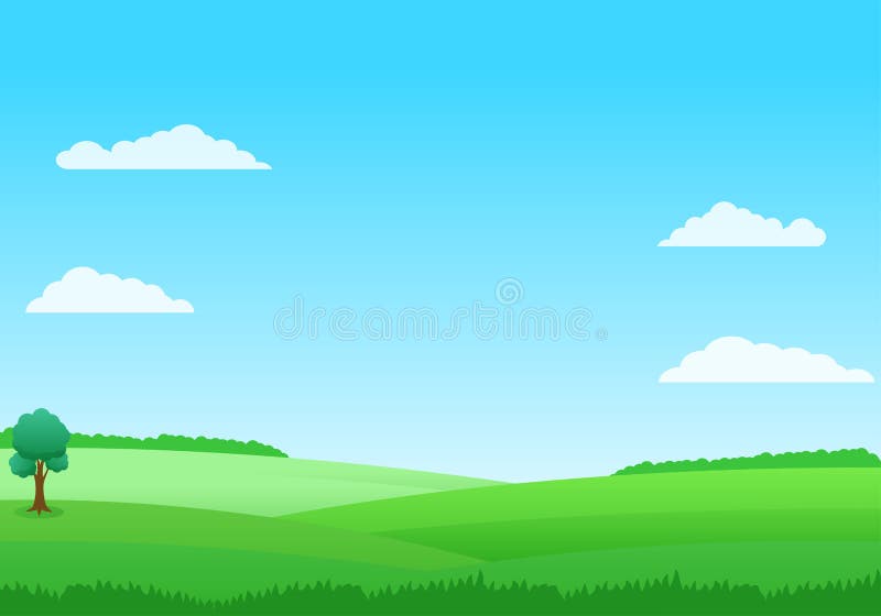Field Landscape Vector Illustration with Green Grass and Blue Sky Stock ...