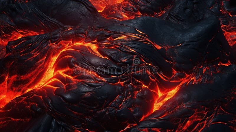 Field of Lava Rocks, Illuminated by Molten Fire, AI-generated. Stock ...