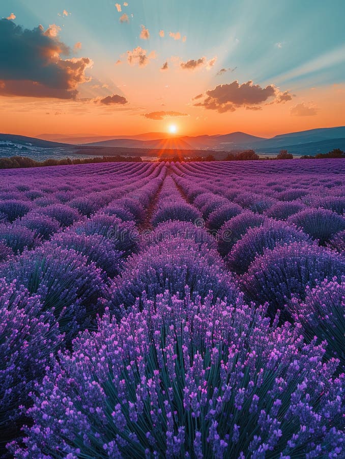 A Field of Lavender Under a Clear Sky Stock Photo - Image of surround ...