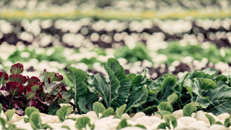 A Field of Lettuce Plants Growing in Rows with Dirt, AI Stock Photo ...