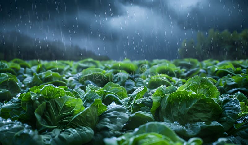 A Field with Letus in the Rain Stock Image - Image of growth, farmland ...