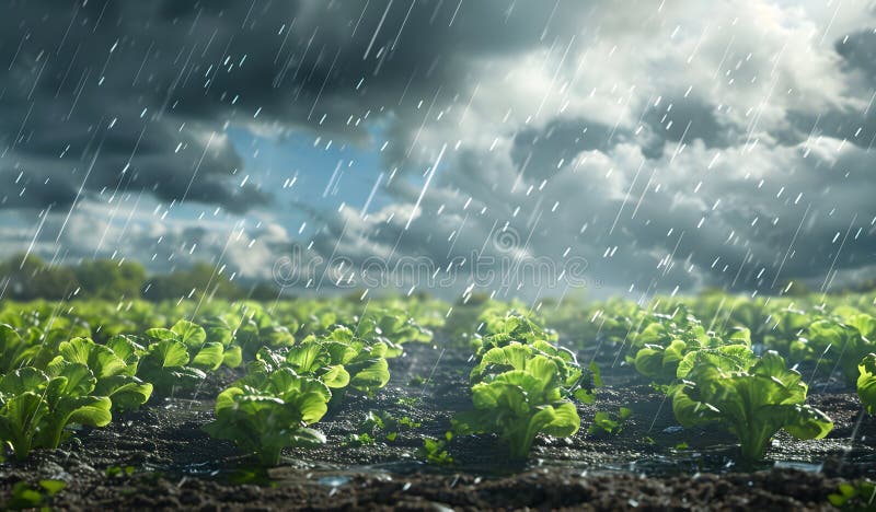 A Field with Letus in the Rain Stock Photo - Image of farming, growing ...