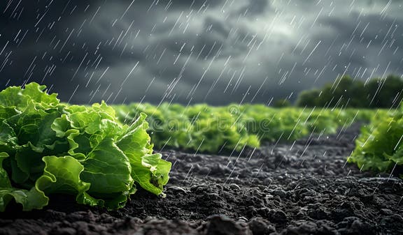 A Field with Letus in the Rain Stock Photo - Image of salad, storm ...