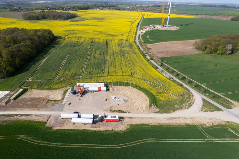 On a Field Lie the Components for a New Wind Turbine Stock Image ...