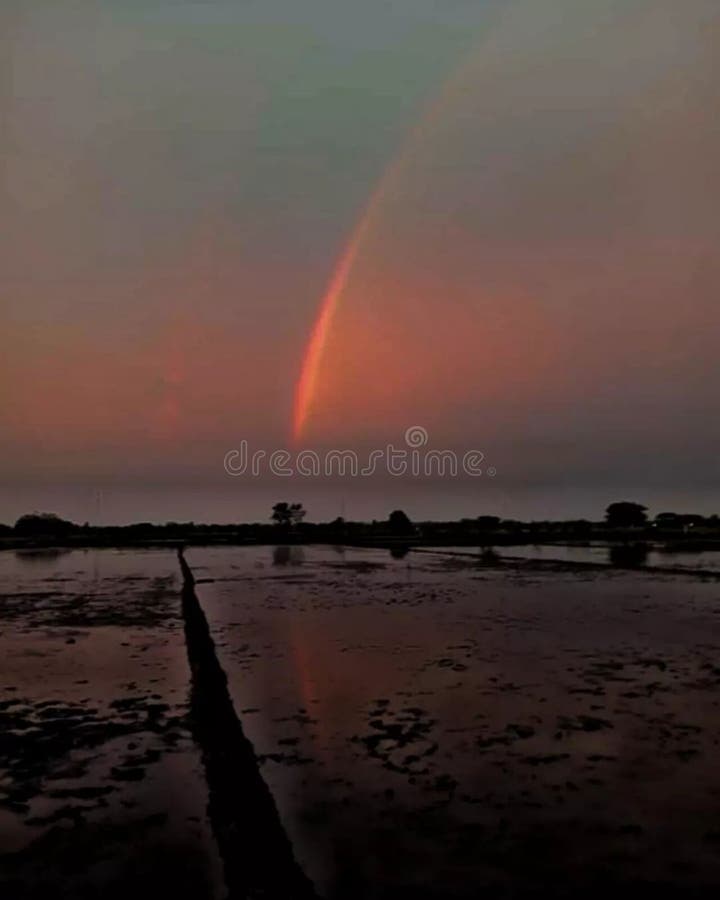 The Field Light by the Sunset and the Rainbow. Stock Image - Image of ...
