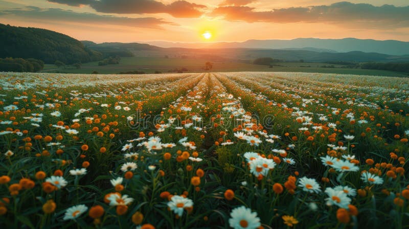 Field Meadow with Flowers . Field Flowers at Sunset Stock Image - Image ...