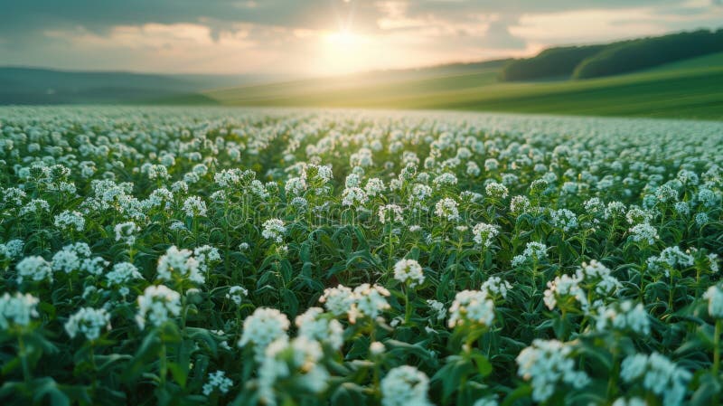 Field Meadow with Flowers . Field Flowers at Sunset Stock Photo - Image ...