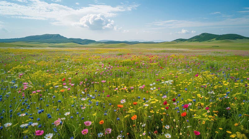 Field Meadow with Flowers . Field Flowers at Sunset Stock Photo - Image ...