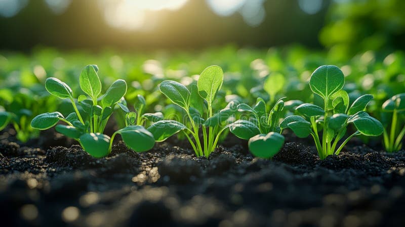 A Field of Microgreens and Sprouts Showing Rows of Young Plants at ...