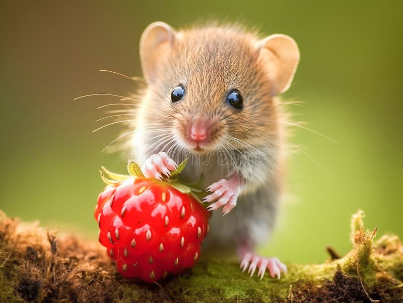 The Field Mouse Dropped on the Plant Branch and Eats the Raspberry ...
