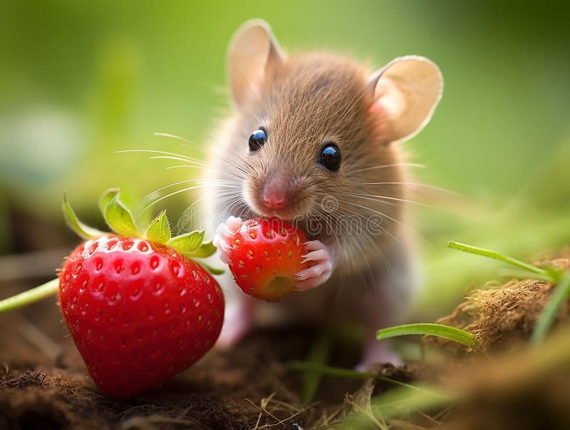 The Field Mouse Dropped on the Plant Branch and Eats the Strawberry ...