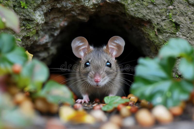Field Mouse Peeks Out of an Earthen Hole. Generative AI Stock Image ...