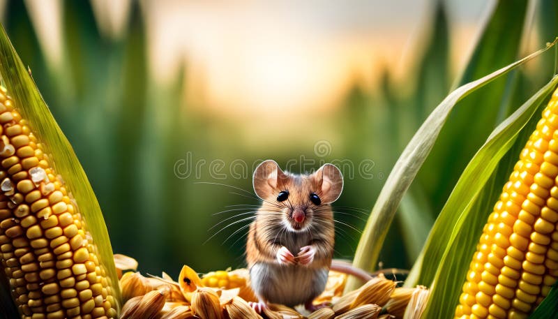 A Field Mouse on some Corn stock illustration. Illustration of field ...