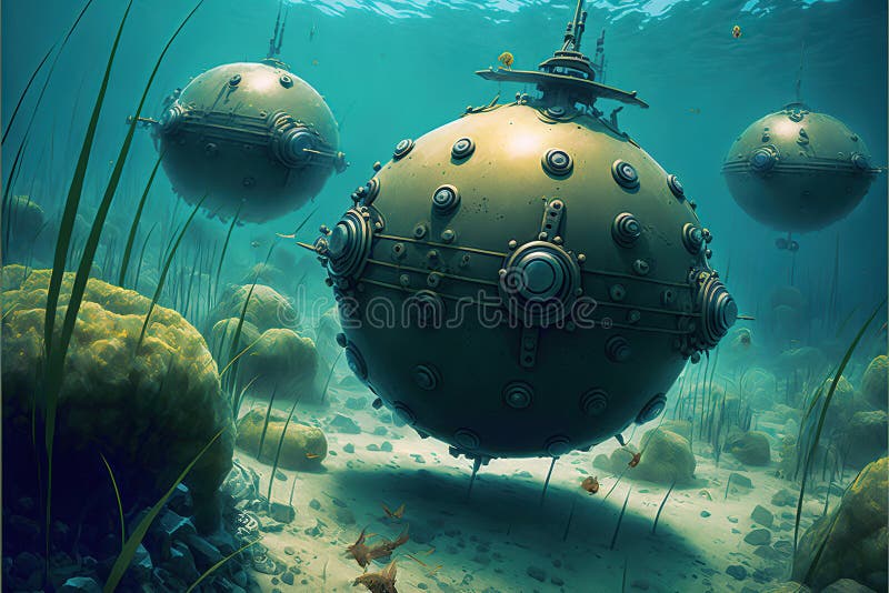 Field of Naval Underwater Mines Stock Illustration - Illustration of ...