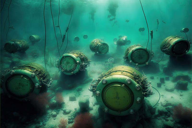 Field of Naval Underwater Mines Stock Illustration - Illustration of ...