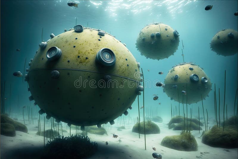Field of Naval Underwater Mines Stock Illustration - Illustration of ...