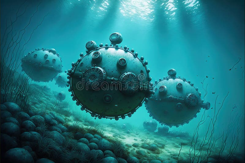 Field of Naval Underwater Mines Stock Illustration - Illustration of ...