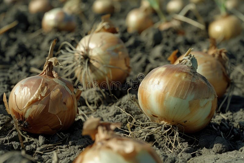 A Field with Onions Lying on the Ground Stock Image - Image of ...