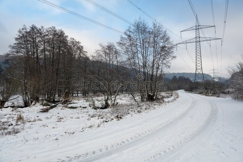 Field Path Electricity Pole Trees Snow Stock Photos - Free & Royalty ...