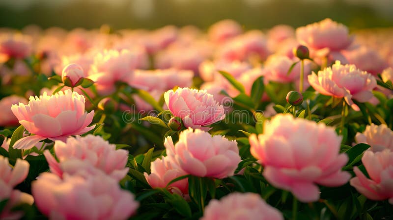 A Field of Pink Peonies in the Sunlight Stock Image - Image of ...