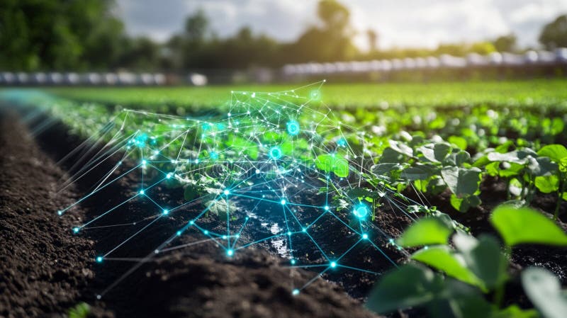 A Field of Plants with a Network of Lines Connecting Them Stock ...
