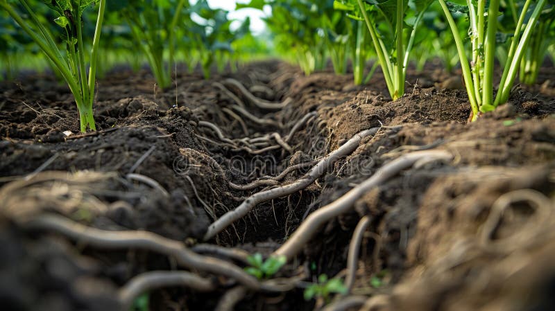 A Field of Plants with Roots in the Ground Stock Image - Image of tree ...